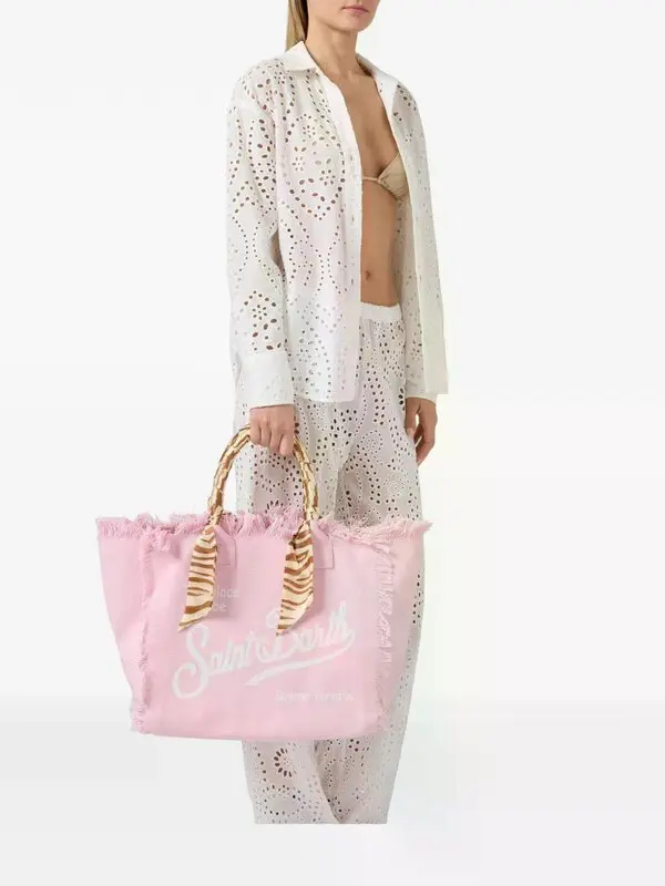 MC2 SAINT BARTH Canvas Fringed Logo Tote Bag - Pink