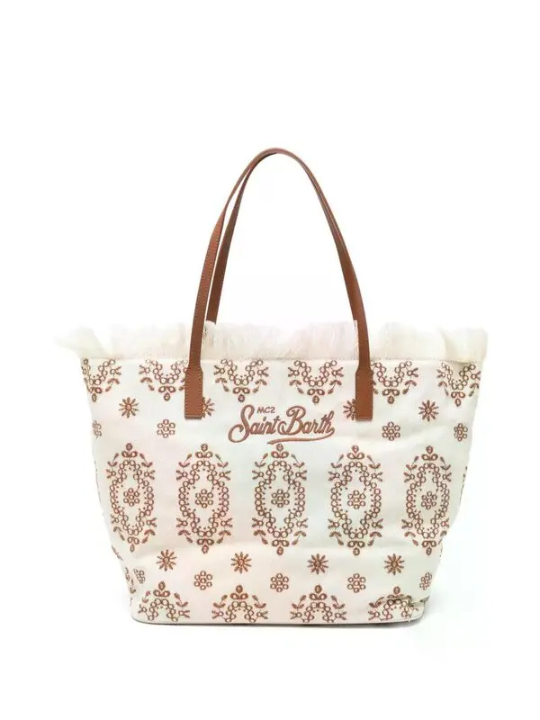 MC2 SAINT BARTH Embroidered Fringe Tote Bag - Neutrals
