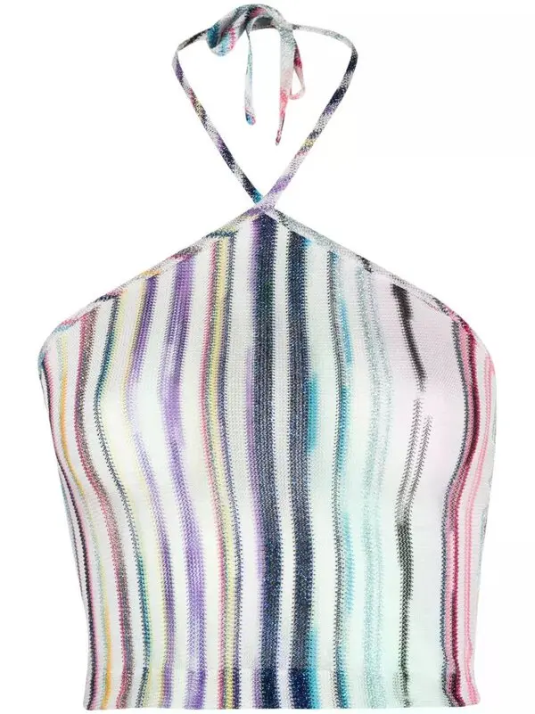 Missoni Multicolor Stripe Knit Halterneck Top - White