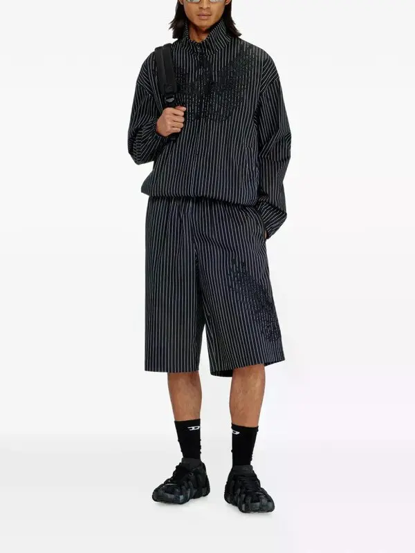 DIESEL® Pinstriped Shorts With Phoenix Embroidery