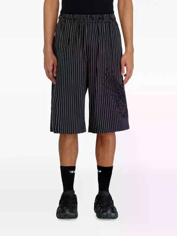 DIESEL® Pinstriped Shorts With Phoenix Embroidery