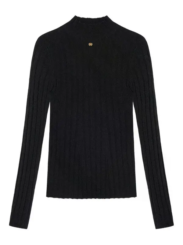 Amiri Ribbed Mock Neck Long Sleeve Top - Black