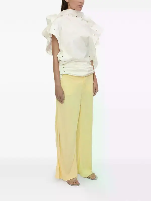 Christopher Esber Spiral Stone Snap Ruffled Poplin Top