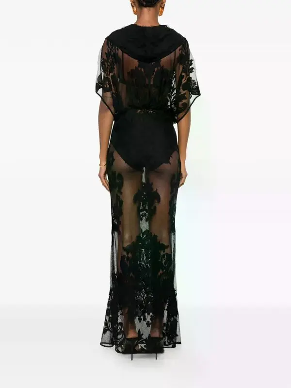 Norma Kamali Embroidered Hooded Maxi Dress - Black