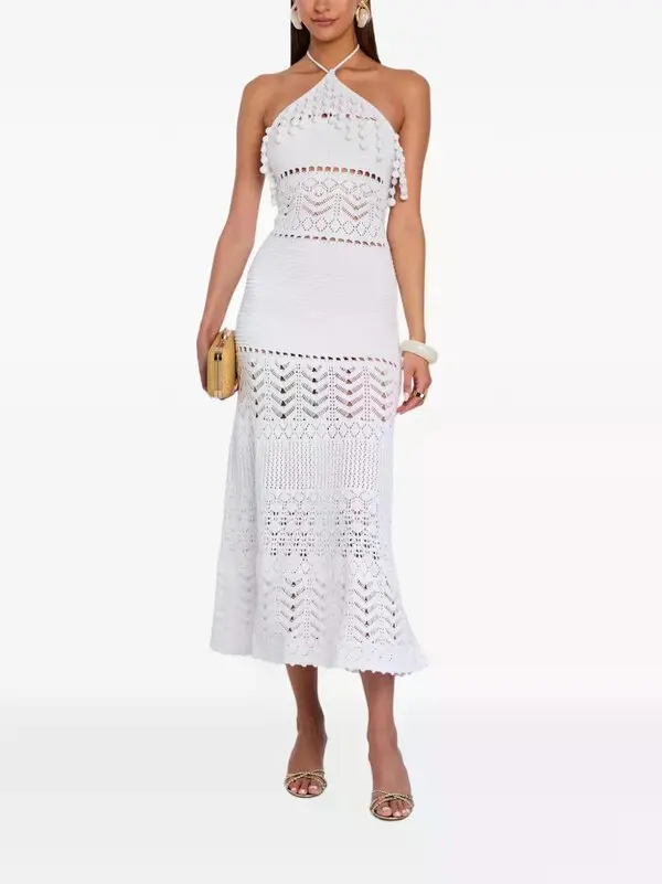 Retrofete Perette Crochet Halterneck Midi Dress - White