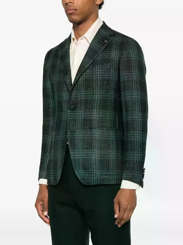 Tagliatore Check-pattern Notched-lapels Blazer - Green