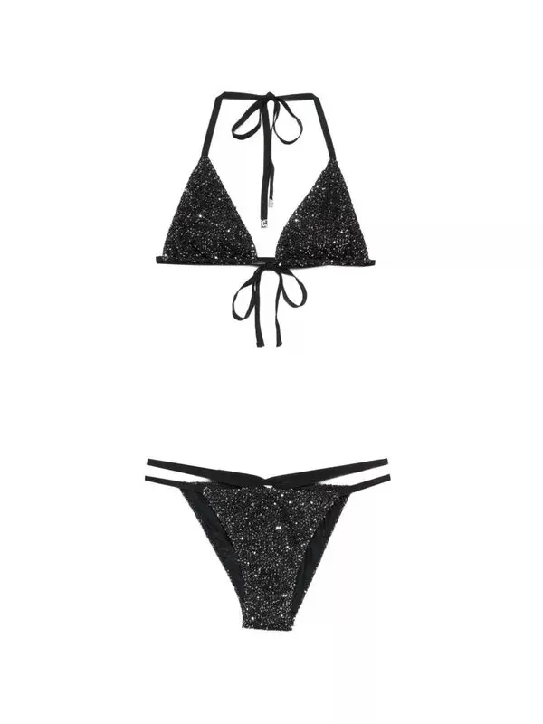 CIRCUS HOTEL Sequin Embellished Bikini Top - Black