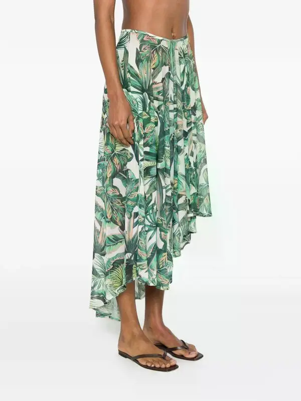 AGUA DE COCO Asymmetric Tropical Print Skirt