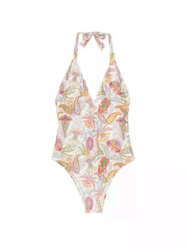 AGUA DE COCO Paisley Print Halterneck Swimsuit - Neutrals