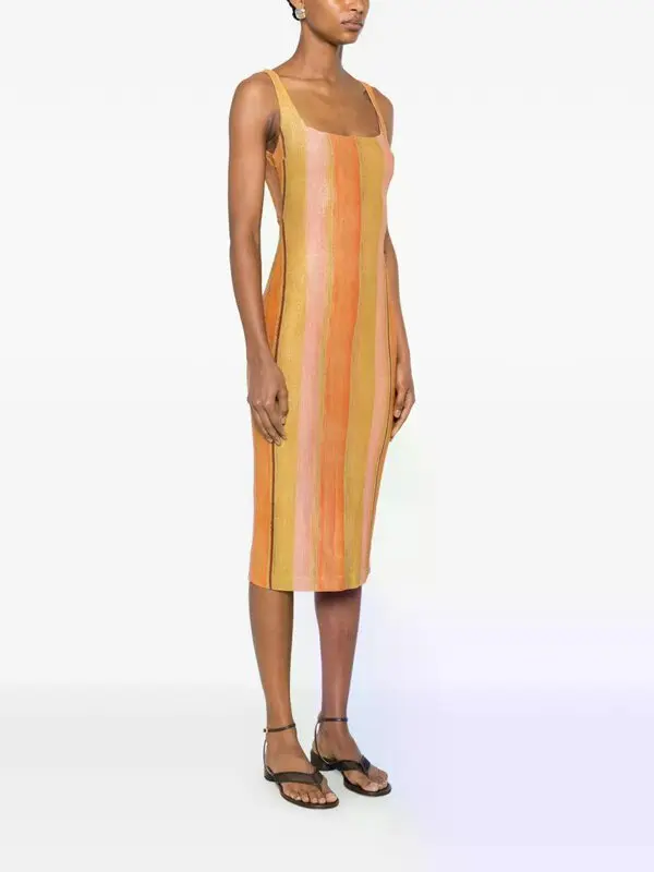 AGUA DE COCO Striped Scoop-neck Midi Dress