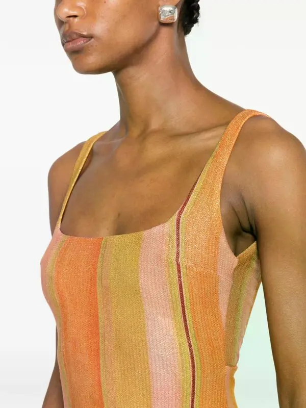 AGUA DE COCO Striped Scoop-neck Midi Dress