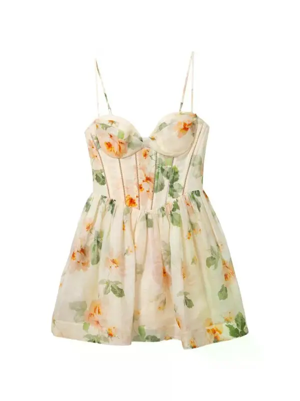 Zimmermann Floral Corset Dress - Neutrals