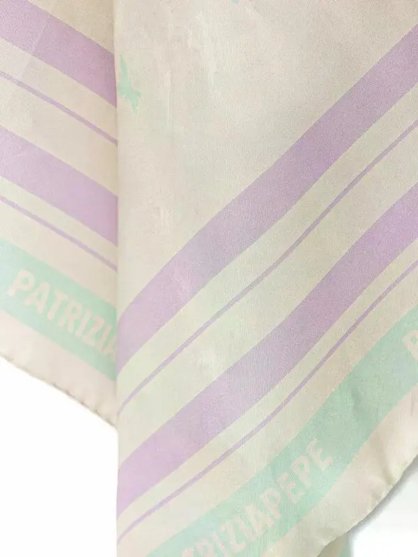 Patrizia Pepe Logo-print Fly-motif Striped Scarf - Neutrals