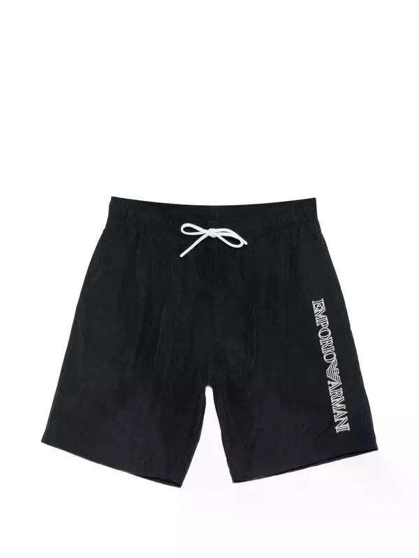 Emporio Armani Logo Embroidered Striped Swim Shorts - Blue