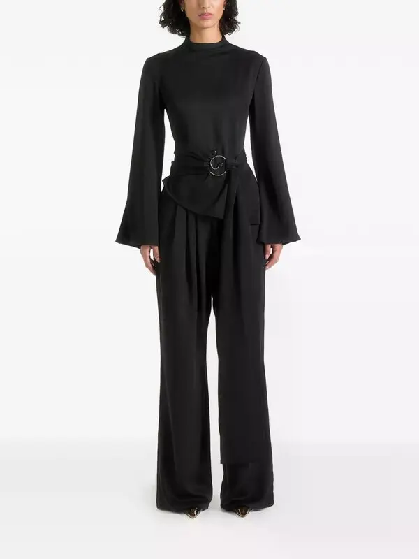 Manière De Voir Aurore Belted Wrap-overlay Jumpsuit - Black