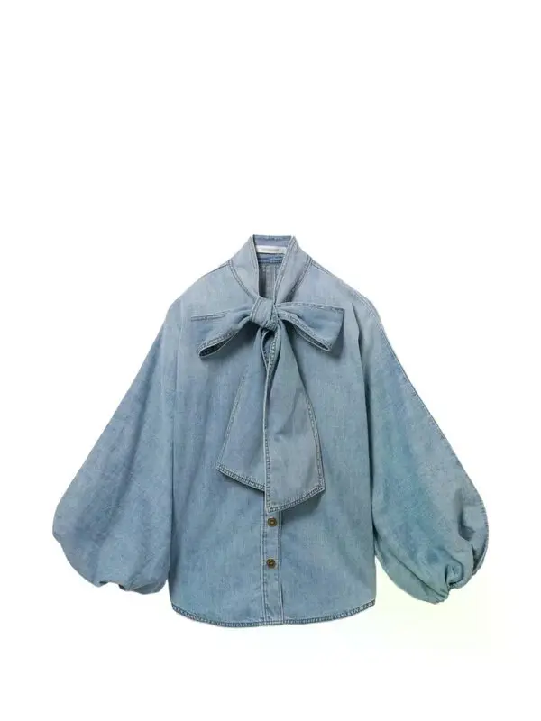 Zimmermann Bow Detail Balloon Sleeve Shirt - Blue
