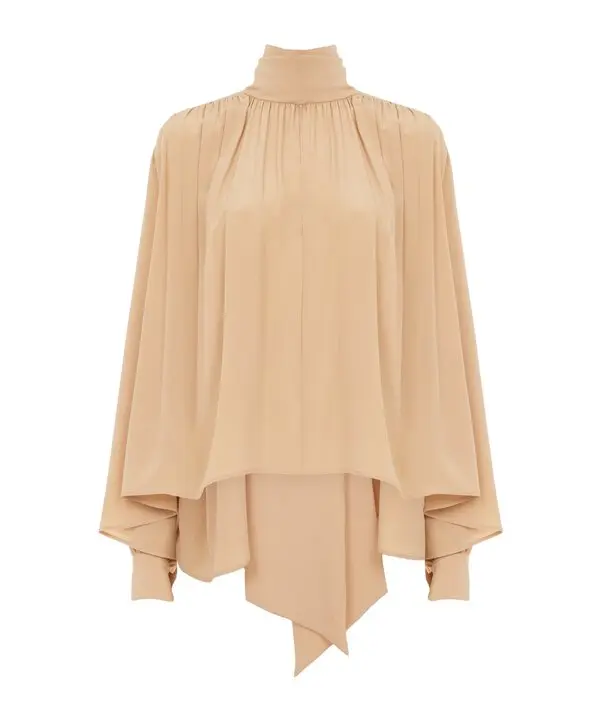 Chloé High Neck Blouse With Bow Detail - Sand Brown