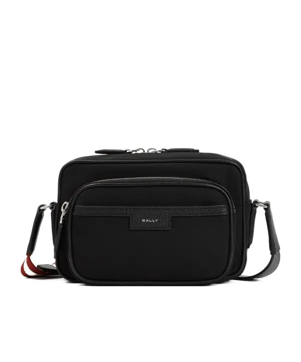 Bally Logo Printed Zip-up Messenger Bag - Black