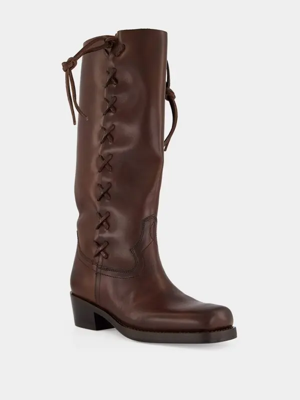 Paris Texas Chocolate Roxanne Leather Lace-up Boots - Brown