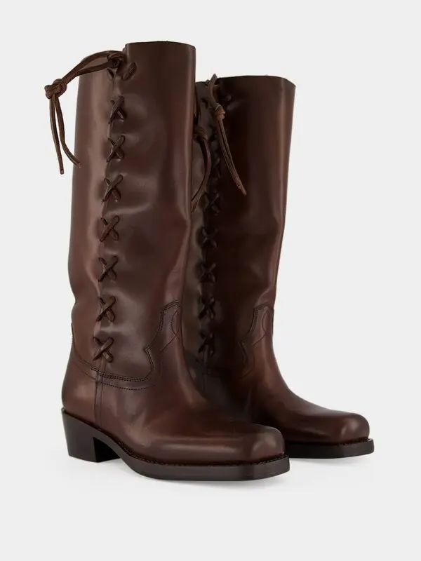 Paris Texas Chocolate Roxanne Leather Lace-up Boots - Brown