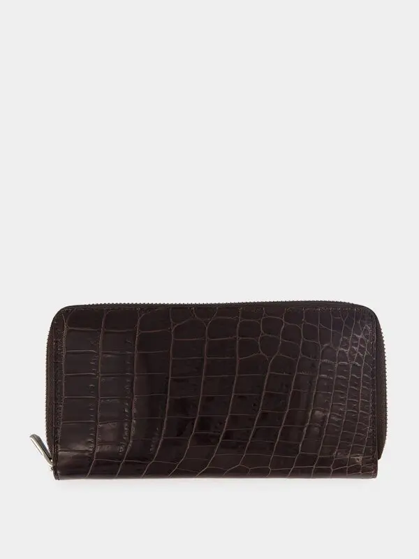 Dolce & Gabbana Ebony Crocodile Leather Zip Wallet - Brown