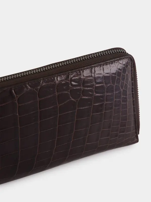 Dolce & Gabbana Ebony Crocodile Leather Zip Wallet