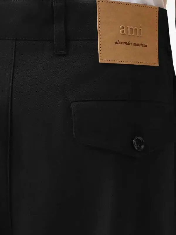 Ami Belted Casual Pants With Pleated Cuffs - Black