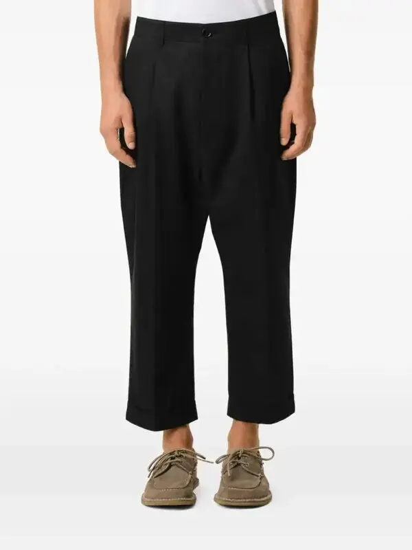 Ami Belted Casual Pants With Pleated Cuffs - Black