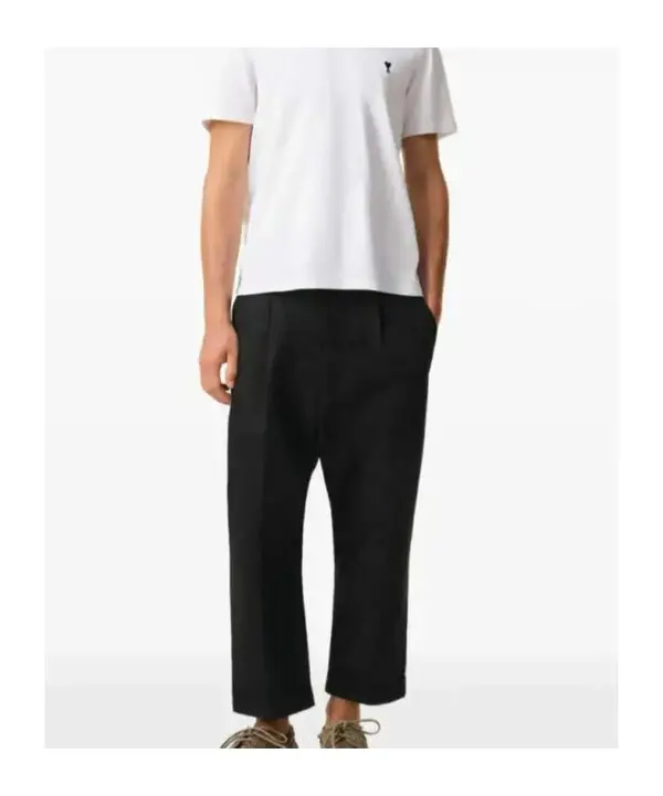 Ami Belted Casual Pants With Pleated Cuffs - Black