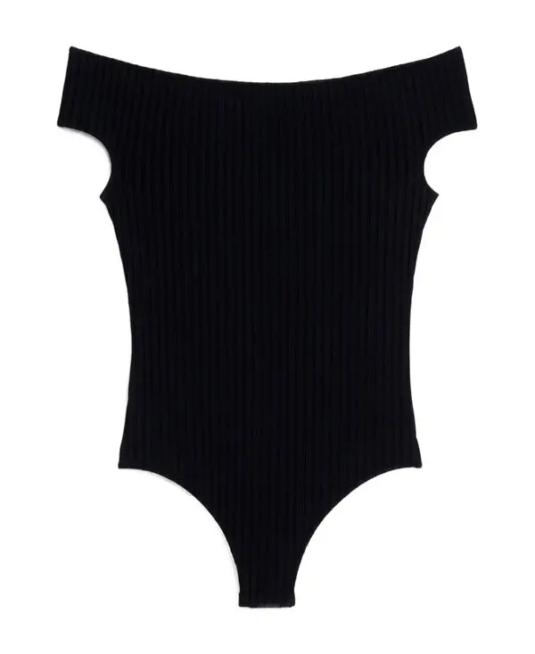 AMI Paris Off-shoulder Ribbed Knit Bodysuit