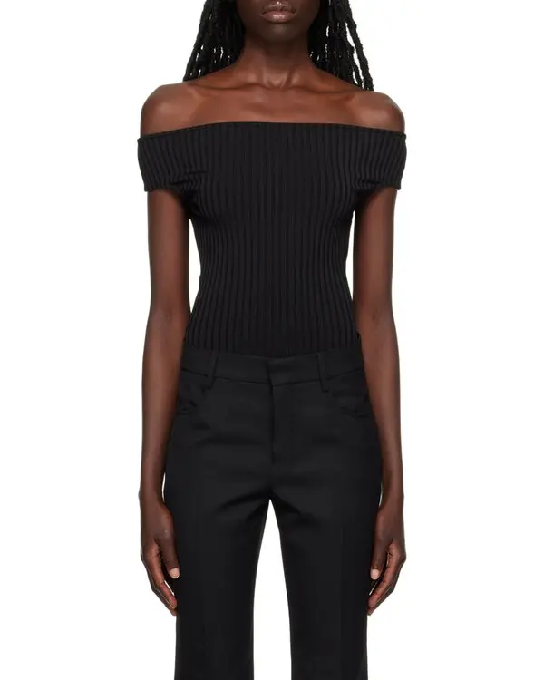 AMI Paris Off-shoulder Ribbed Knit Bodysuit