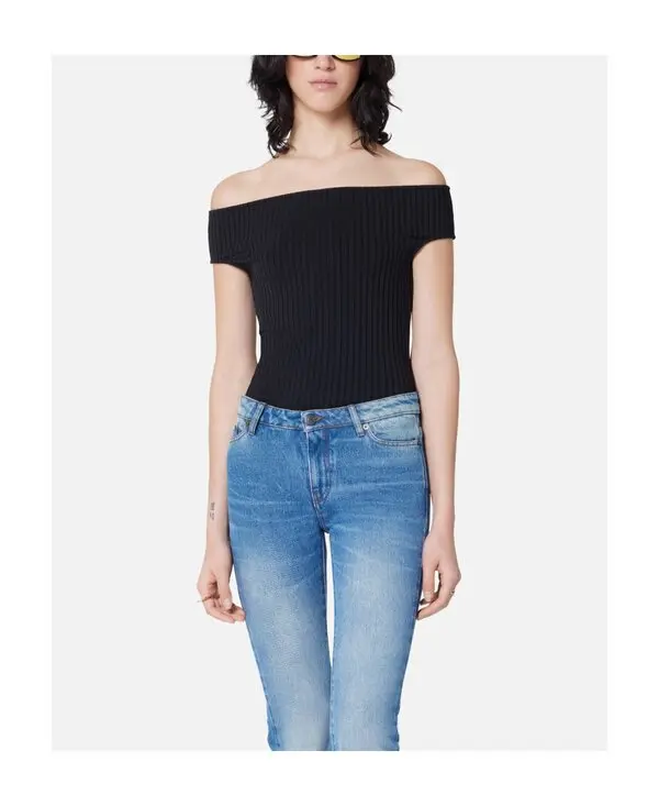 AMI Paris Off-shoulder Ribbed Knit Bodysuit