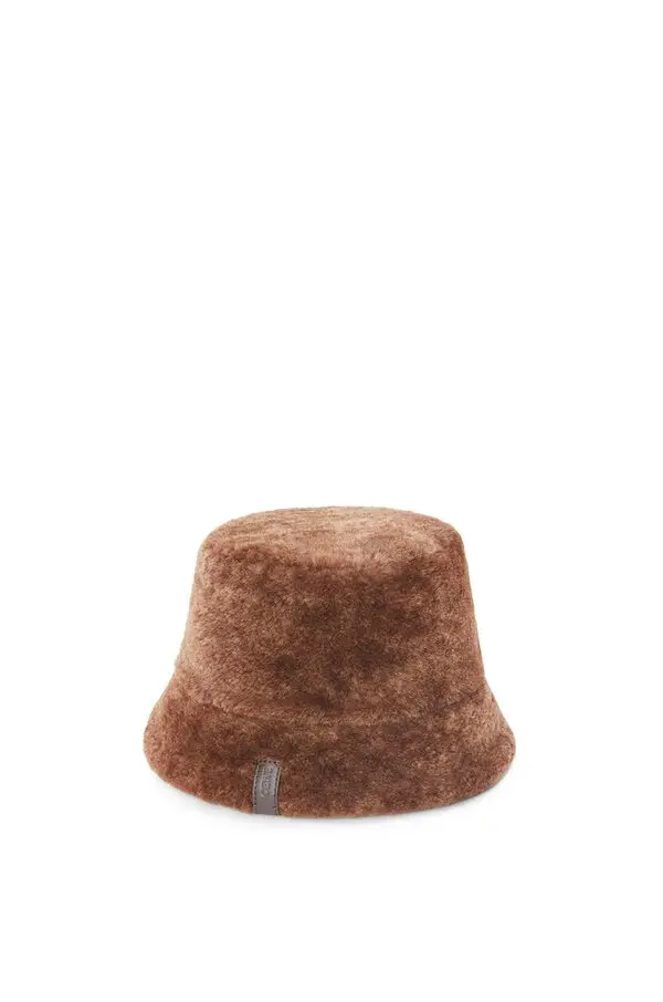 Loewe Logo Patch Shearling Bucket Hat - Chocolate-colored