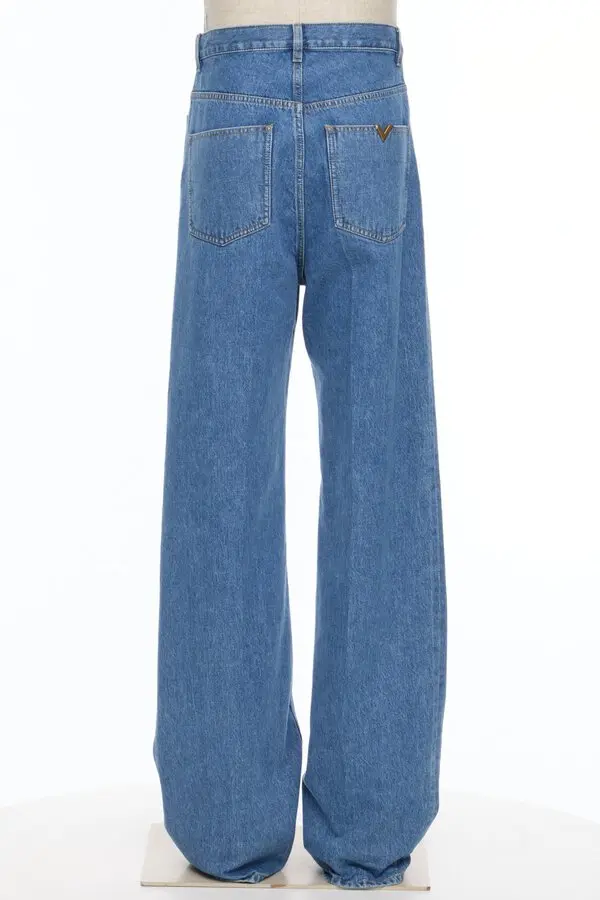 Valentino Garavani Logo Plaque Straight Leg Jeans - Blue