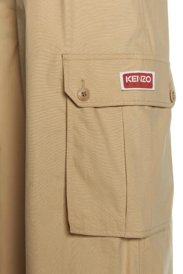 Kenzo High Waisted Wide Leg Cargo Trousers With Strap Detail - Nude