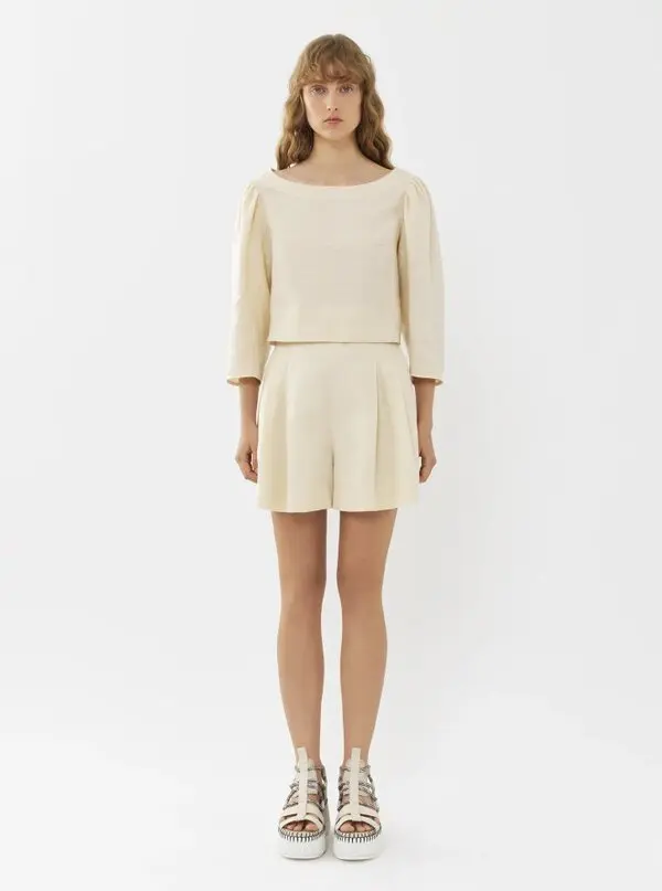 Chloé Puff-sleeved Cropped Linen Top