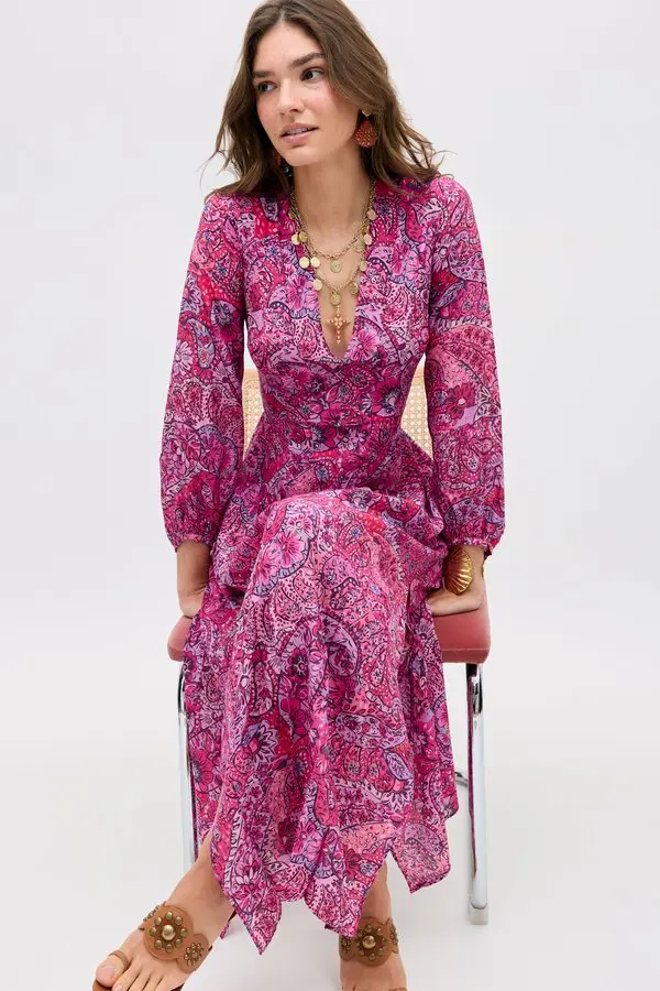 Rixo Camellia Paisley Floral Midi Dress