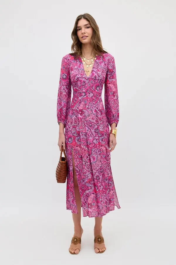 Rixo Camellia Paisley Floral Midi Dress