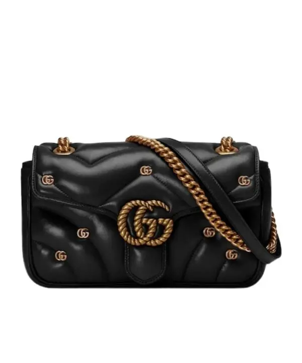 Gucci Gg Marmont Logo Plaque Small Shoulder Bag - Black