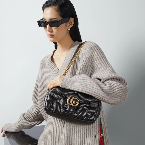 Gucci Gg Marmont Logo Plaque Small Shoulder Bag