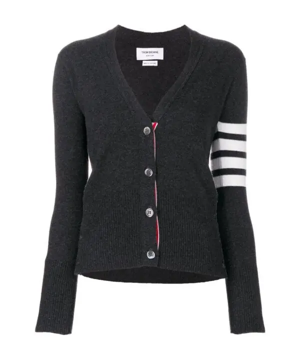 Thom Browne V-neck Cardigan With Four-bar Detail - Medium Gray