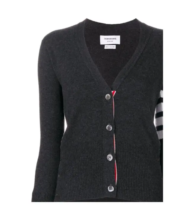 Thom Browne V-neck Cardigan With Four-bar Detail - Medium Gray