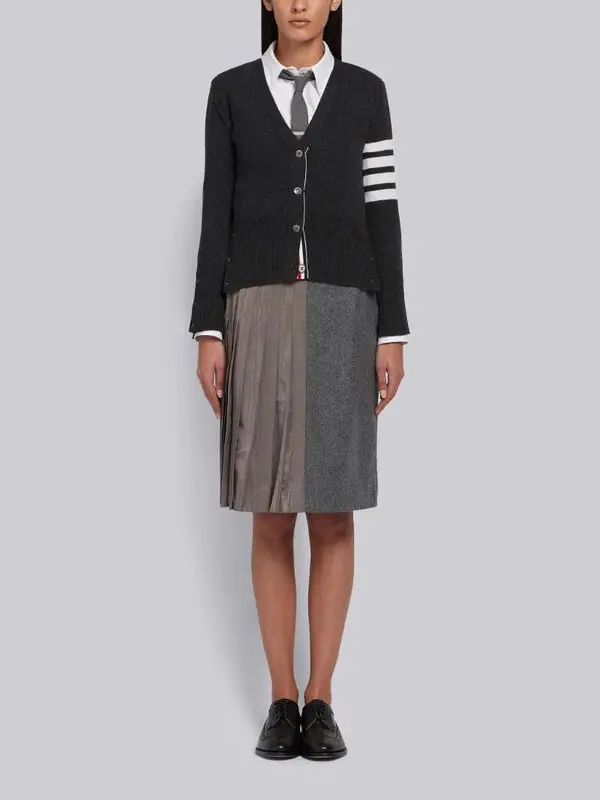 Thom Browne V-neck Cardigan With Four-bar Detail - Medium Gray