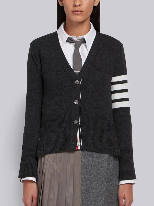 Thom Browne V-neck Cardigan With Four-bar Detail - Medium Gray