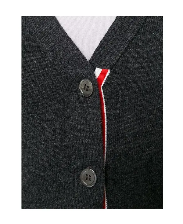 Thom Browne V-neck Cardigan With Four-bar Detail - Medium Gray