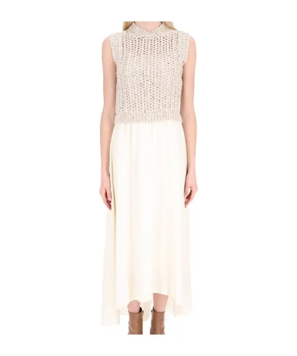 Peserico Layered Chunky-knitted Long Dress
