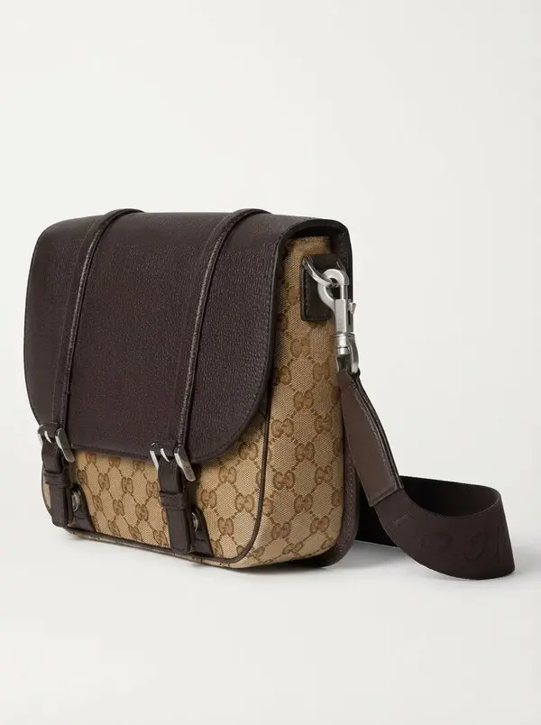 Gucci Monogrammed Crossbody Bag With Buckle Detail - Beige/ebony