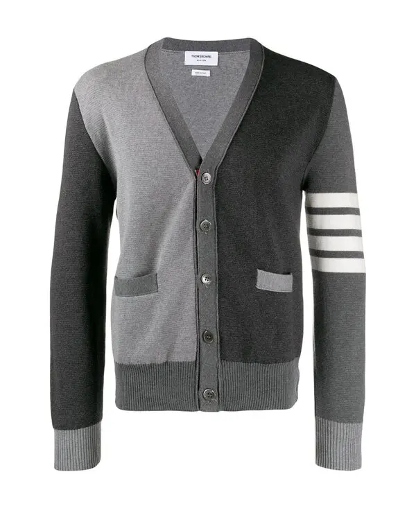 Thom Browne Color-block V-neck Cardigan With Striped Details - Black