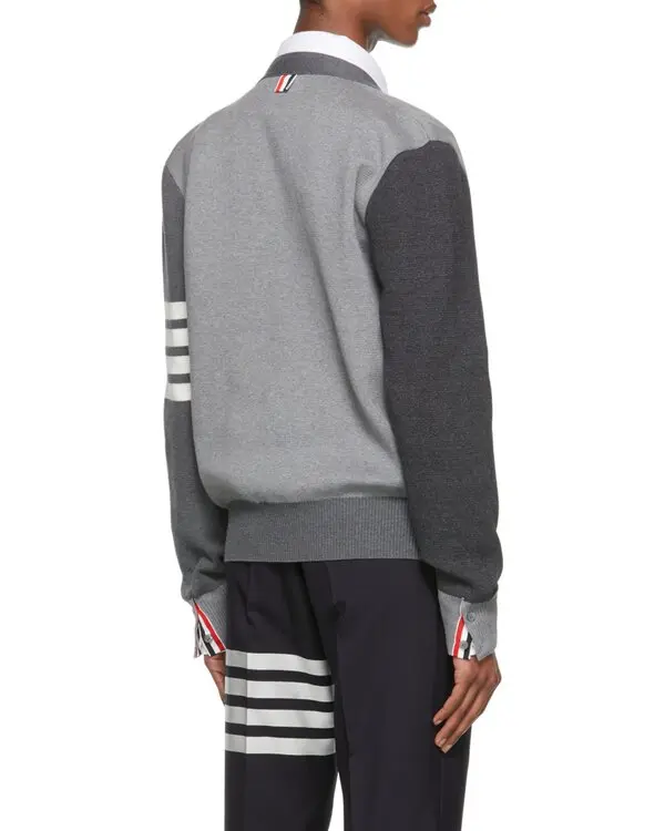 Thom Browne Color-block V-neck Cardigan With Striped Details - Black