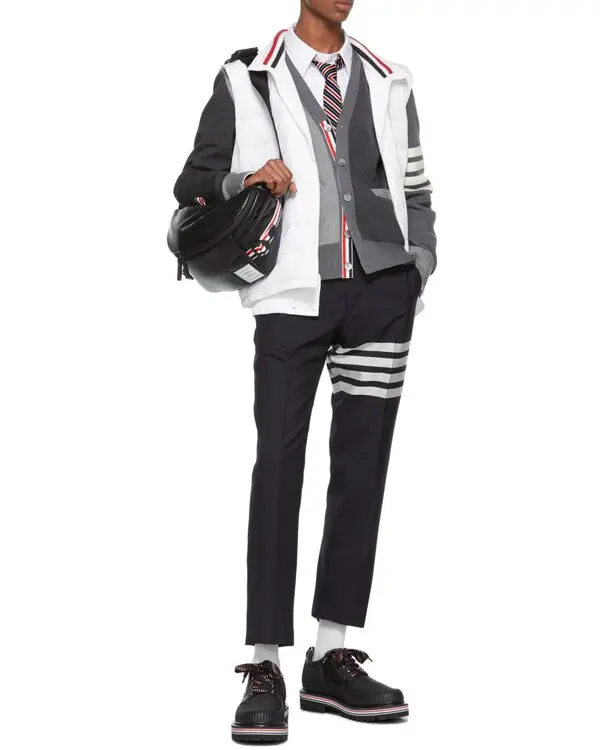 Thom Browne Color-block V-neck Cardigan With Striped Details - Black